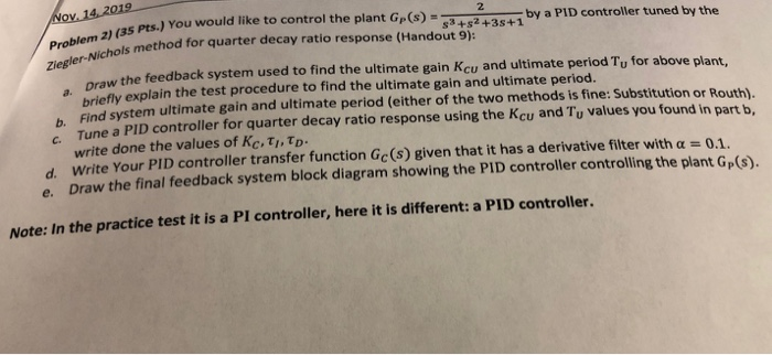 Solved by a PID controller tuned by the Nov. 14, 2019 | Chegg.com