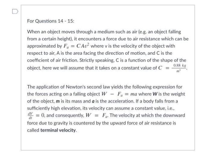Solved For Questions 14 - 15: When an object moves through a | Chegg.com