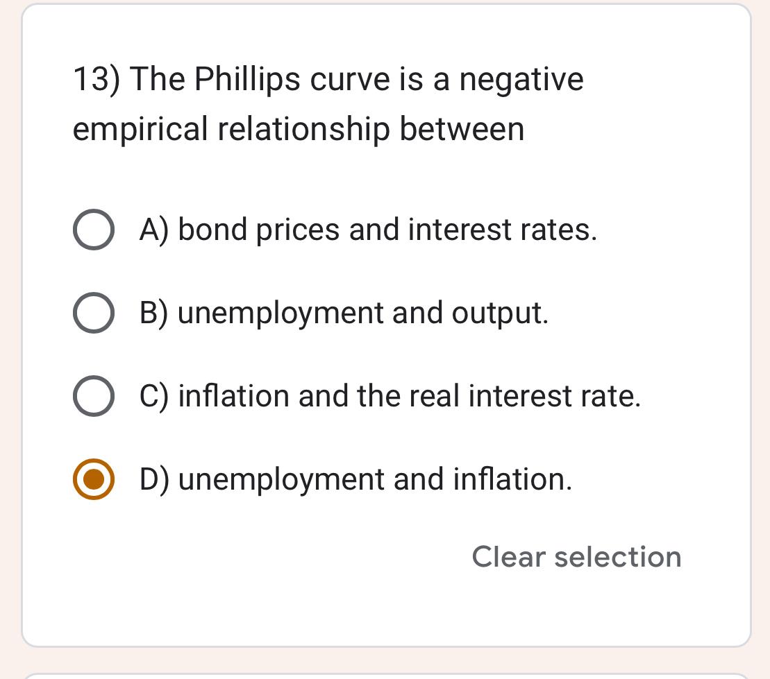 Solved The Phillips curve is a negative empirical | Chegg.com