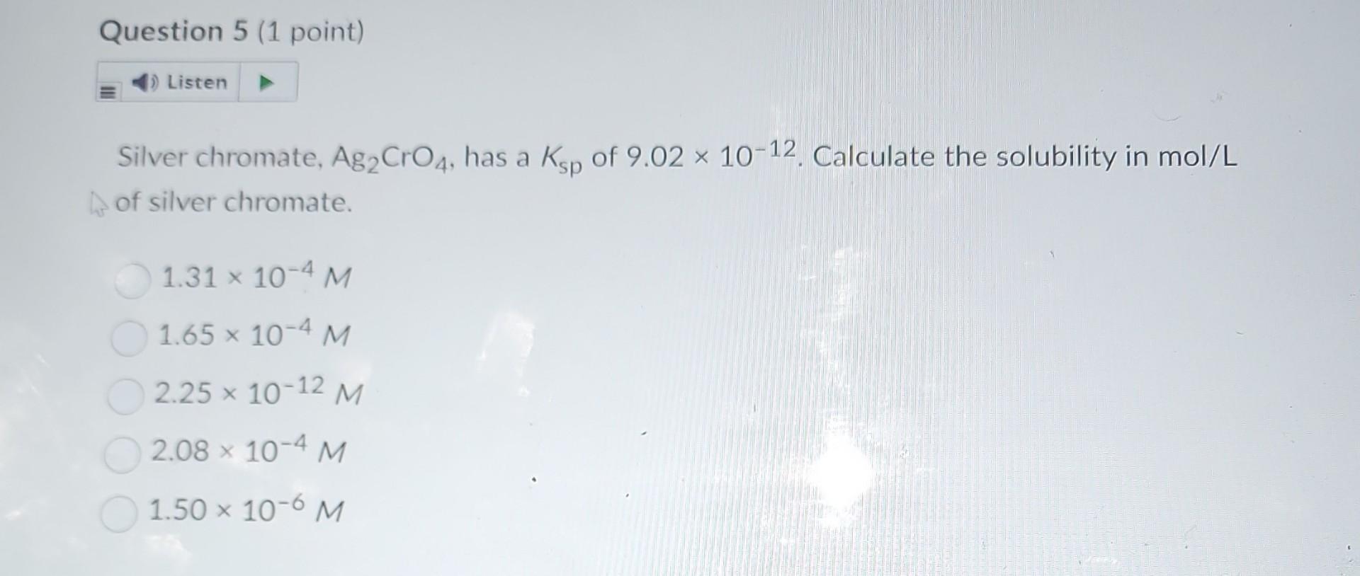 Solved Silver chromate, Ag2CrO4, has a Ksp of 9.02×10−12. | Chegg.com