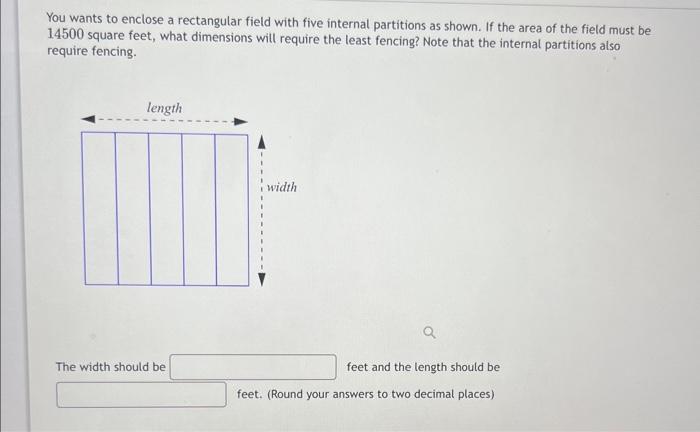 Solved You wants to enclose a rectangular field with five | Chegg.com