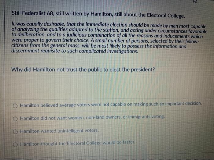 Federalist 68: Written by Alexander Hamilton the the | Chegg.com