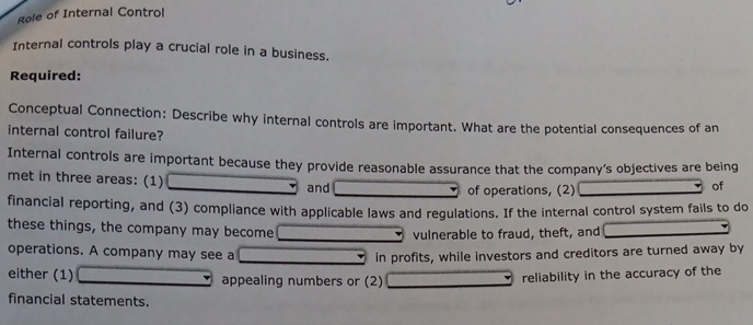 Solved Role of Internal ControlInternal controls play a | Chegg.com