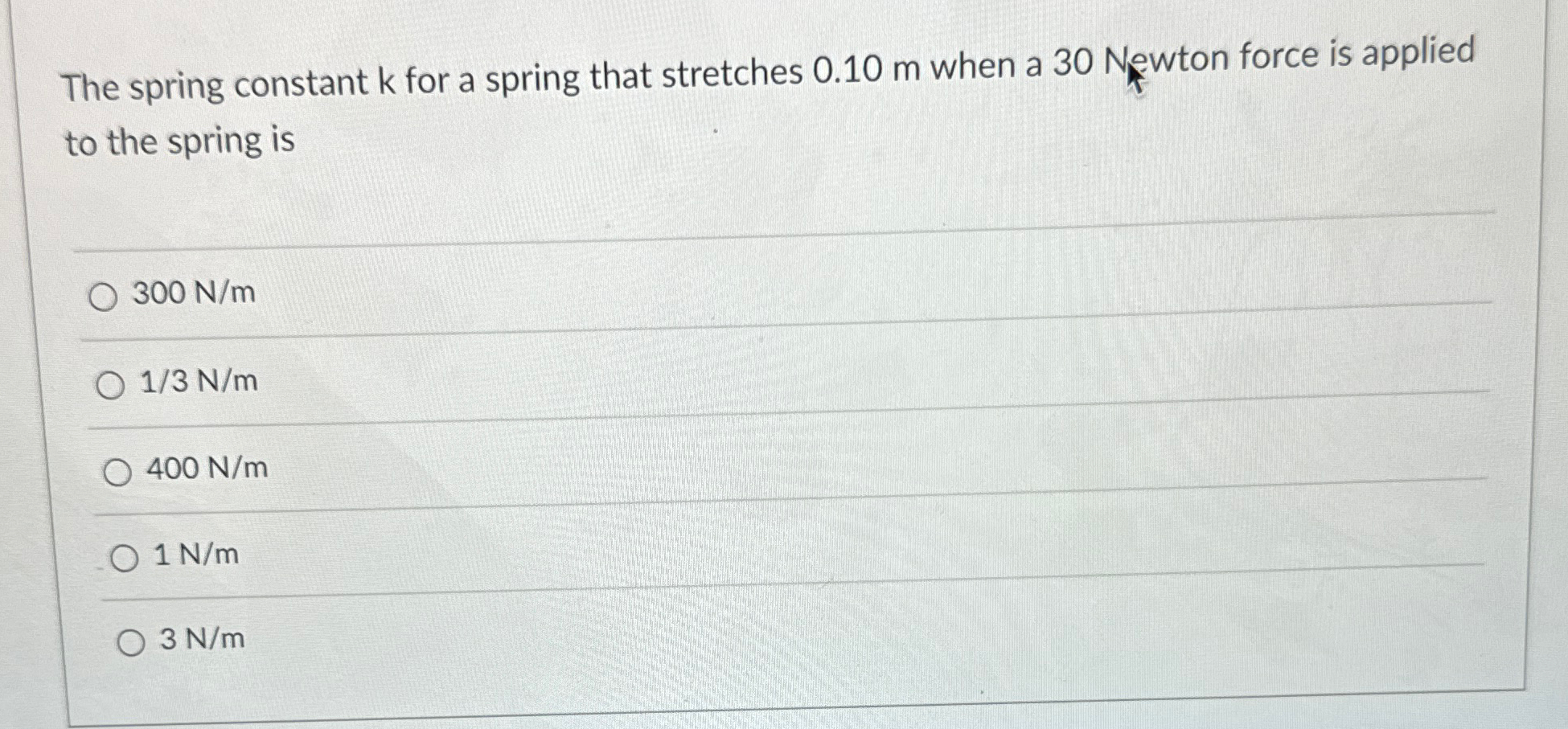 Solved The spring constant k ﻿for a spring that stretches | Chegg.com