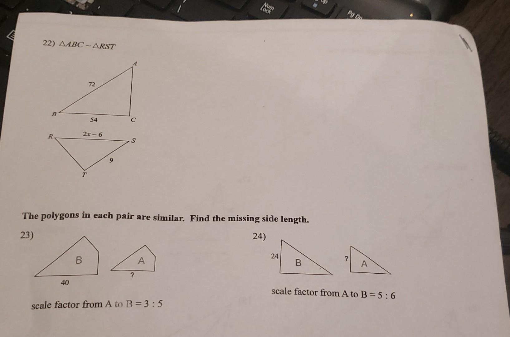 Solved 22) ABC∼ RST The polygons in each pair are similar. | Chegg.com