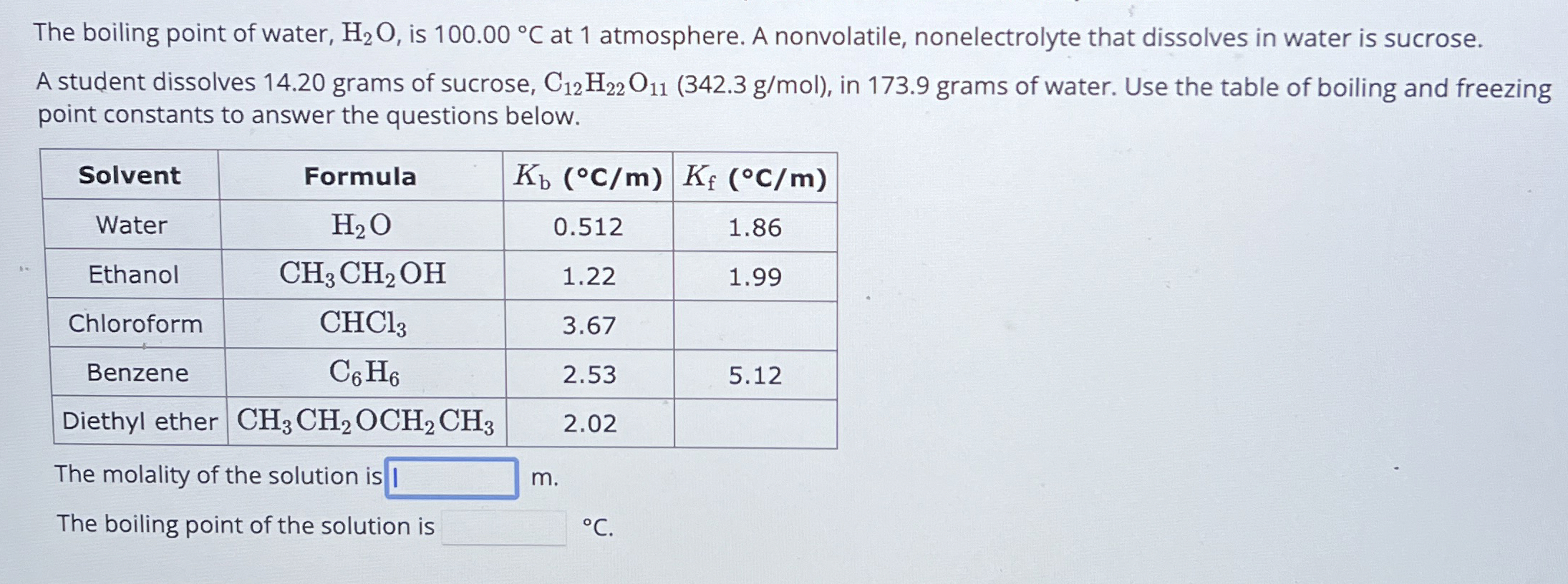 Solved The boiling point of water, H2O, ﻿is 100.00°C ﻿at 1 | Chegg.com