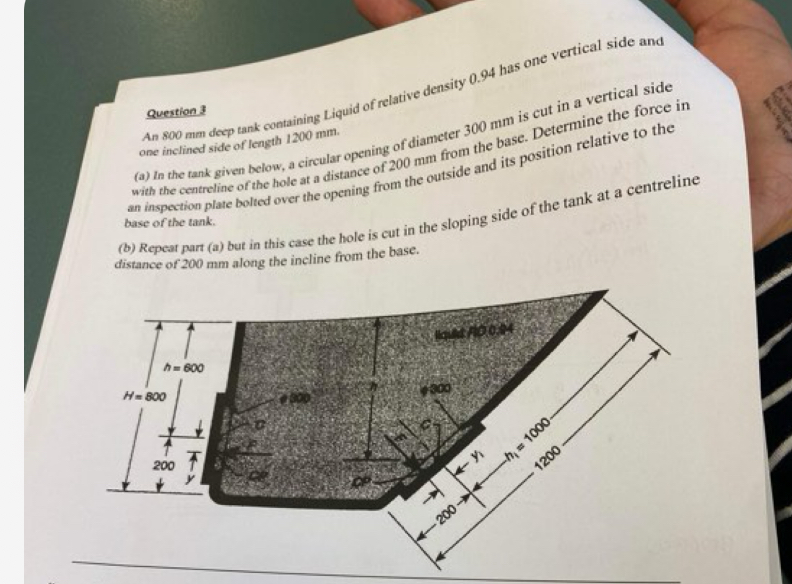 Solved Quertion 3An 800mm ﻿deep tank containing Liquid of | Chegg.com