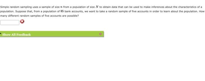 Solved Simple random sampling uses a sample of size n from a | Chegg.com