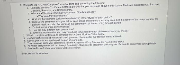 1. Complete the A "Great Composer" table by doing and | Chegg.com