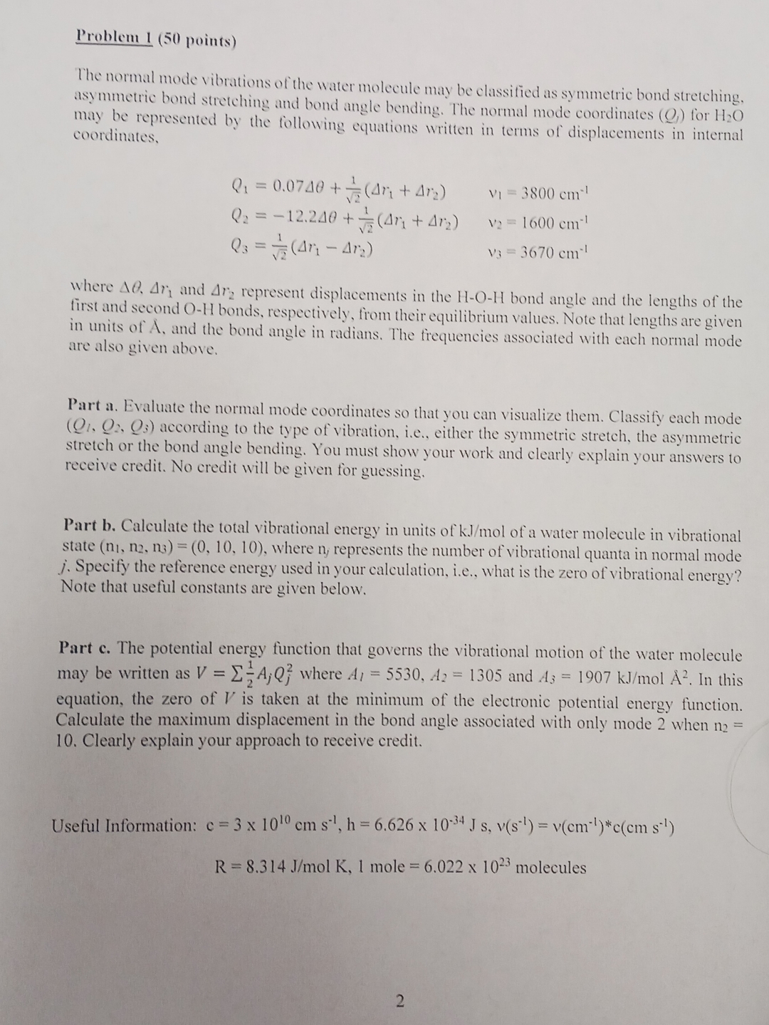 Solved Problem 1 ( 50 ﻿points)The normal mode vibrations of | Chegg.com