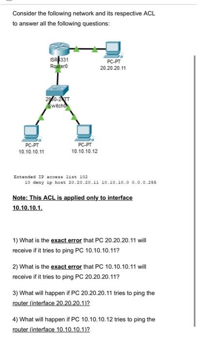 Solved Consider the following network and its respective ACL | Chegg.com
