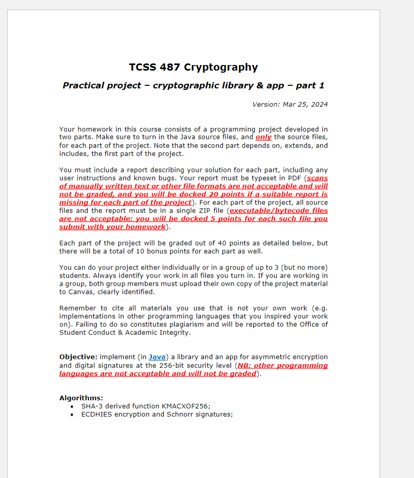 Solved TCSS 487 ﻿CryptographyPractical project – | Chegg.com