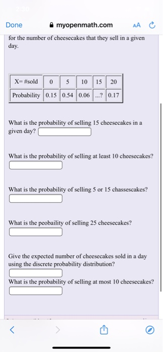 Solved Done myopenmath.com AAC for the number of cheesecakes | Chegg.com