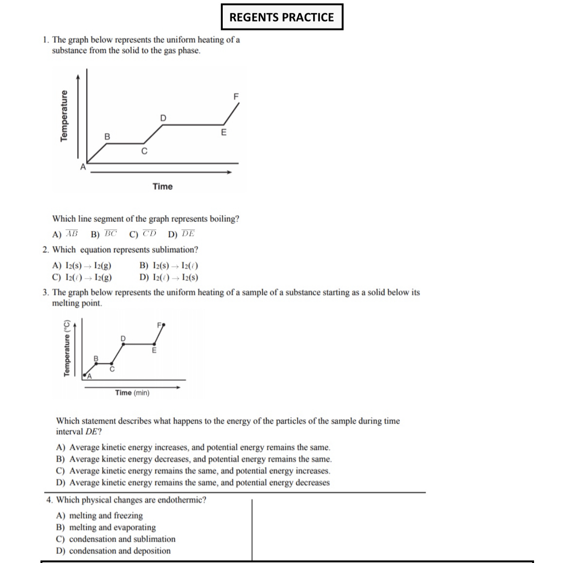 Solved REGENTS PRACTICEThe graph below represents the | Chegg.com