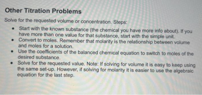 Solved Other Titration Problems Solve for the requested | Chegg.com