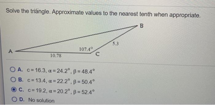 Solved Solve the triangle. Approximate values to the nearest | Chegg.com