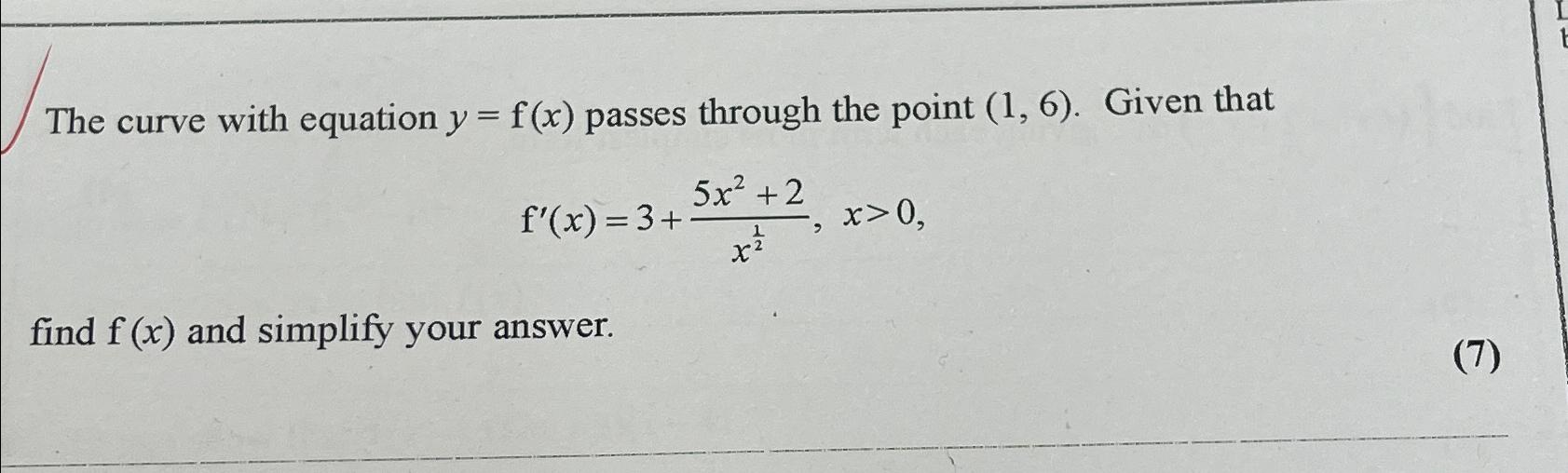 Solved The curve with equation y=f(x) ﻿passes through the | Chegg.com