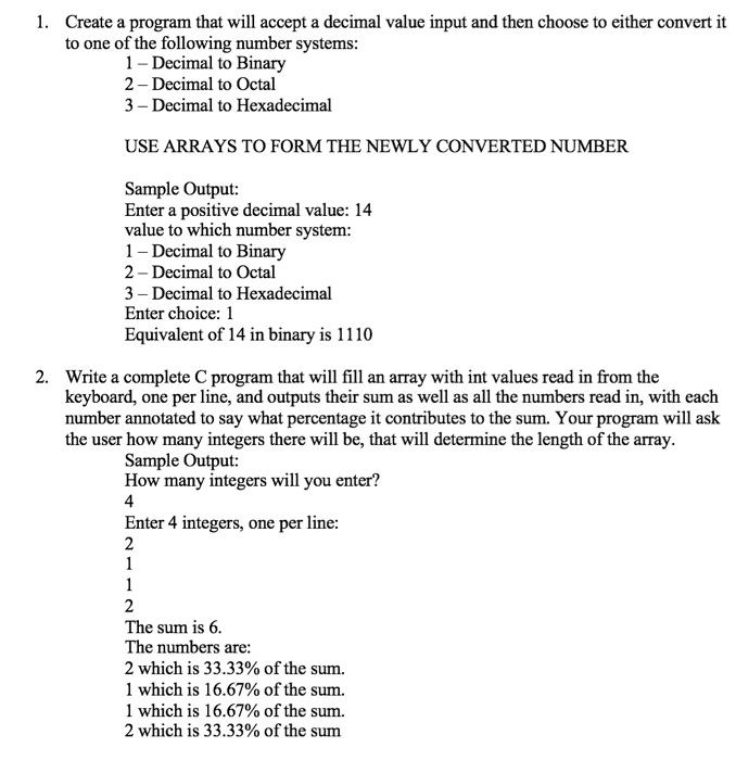 Solved 1. Create a program that will accept a decimal value | Chegg.com