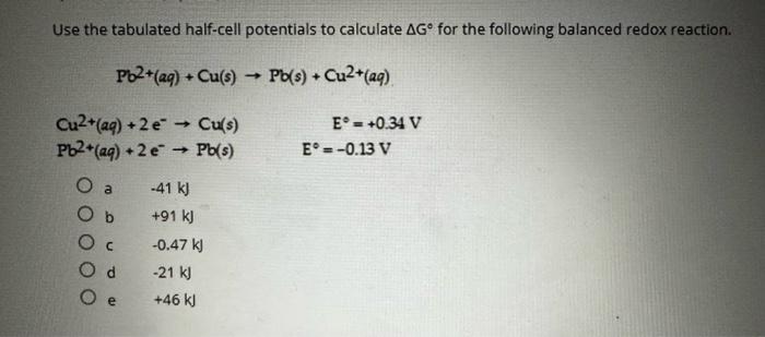 Solved Use the standard half-cell potentials listed below to | Chegg.com