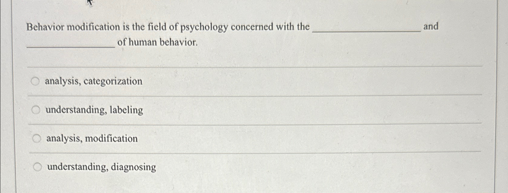 Solved Behavior modification is the field of psychology | Chegg.com