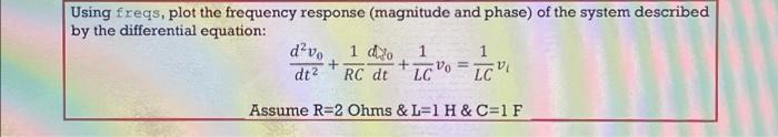 Solved Using freqs, plot the frequency response (magnitude | Chegg.com