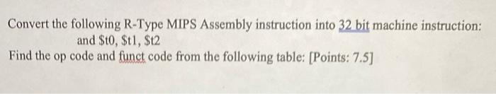 Solved e. Convert the following R-Type MIPS Assembly | Chegg.com