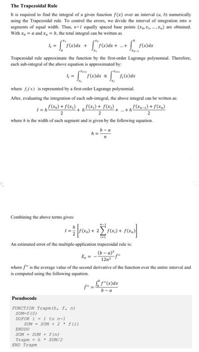 Solved The Trapezoidal Rule It is required to find the | Chegg.com