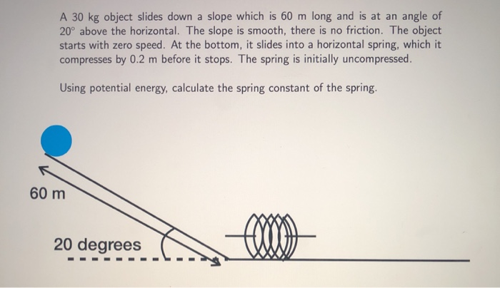 Solved A 30 kg object slides down a slope which is 60 m long | Chegg.com