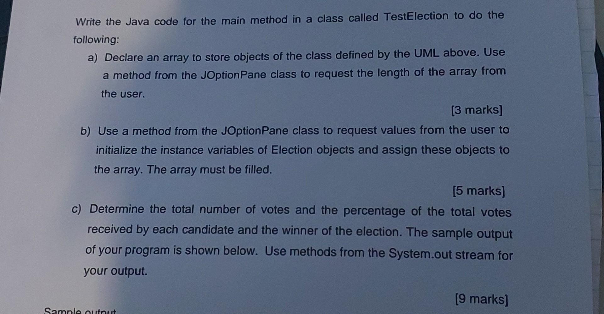 Solved Write the Java code for the main method in a class | Chegg.com