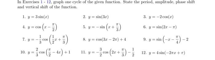 Solved In Exercises 1 12 Graph One Cycle Of The Given 8338