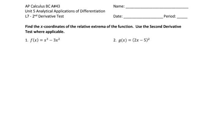 Solved Name: AP Calculus BC A#43 Unit 5 Analytical | Chegg.com