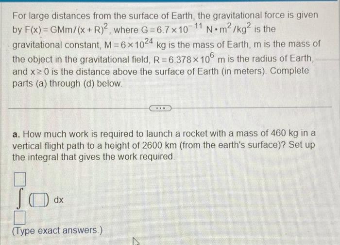 Solved 2 For large distances from the surface of Earth, the | Chegg.com