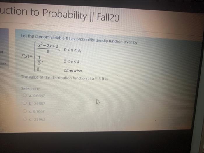 Solved uction to Probability | Fall20 of Let the random | Chegg.com