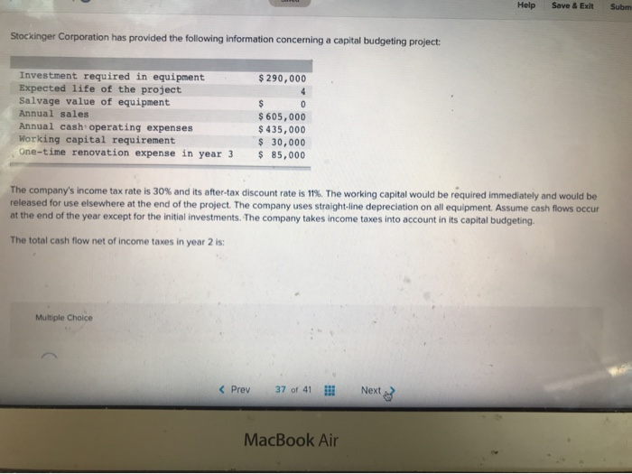 Solved Help Save & Exit Subm Stockinger Corporation has | Chegg.com