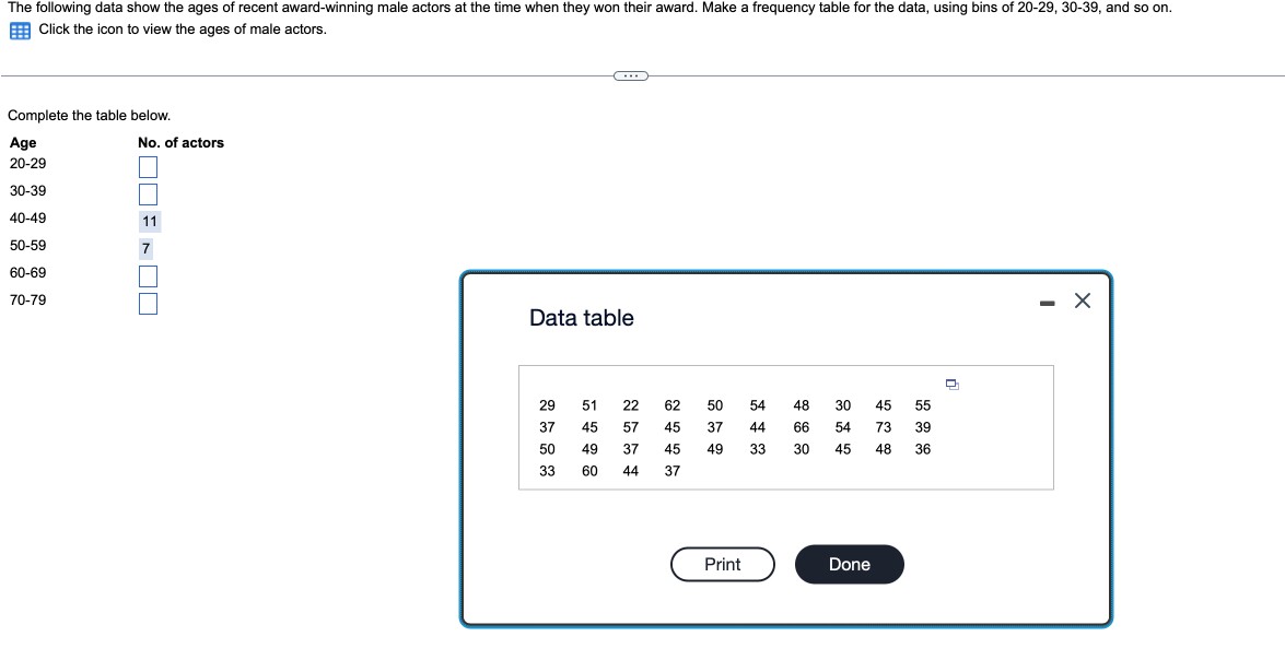 Solved Click the icon to view the ages of male | Chegg.com