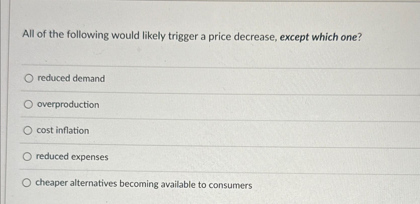 Solved All of the following would likely trigger a price | Chegg.com