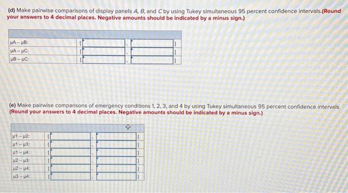 Solved (d) Make pairwise comparisons of display panels A,B, | Chegg.com