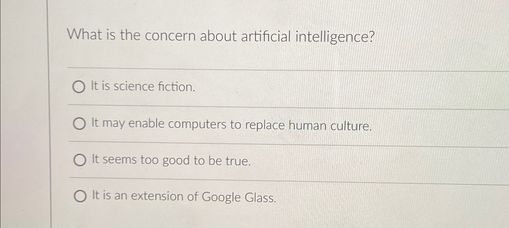Solved What is the concern about artificial intelligence?It | Chegg.com