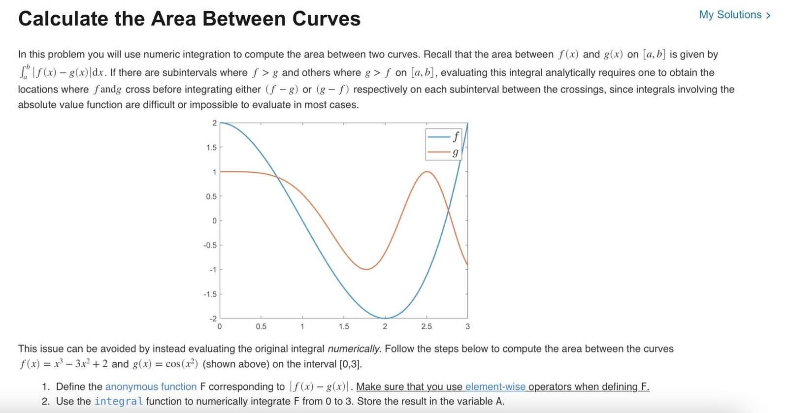 Solved My Solutions > Calculate the Area Between Curves In | Chegg.com