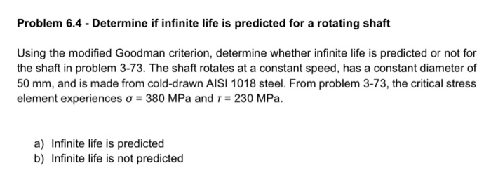 Solved Problem 6.4 - Determine if infinite life is predicted | Chegg.com