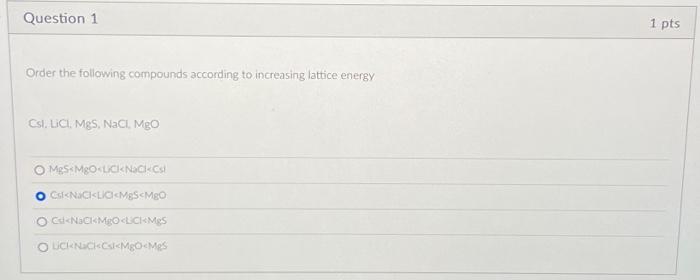 Solved Question 1 Order the following compounds according to | Chegg.com