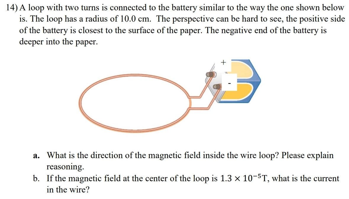 Solved A loop with two turns is connected to the battery | Chegg.com