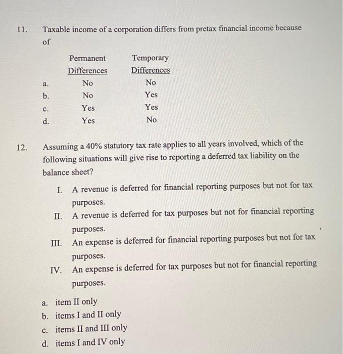 Solved 11. Taxable income of a corporation differs from | Chegg.com