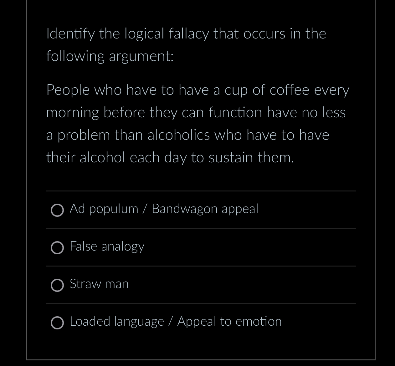 Solved Identify the logical fallacy that occurs in the | Chegg.com