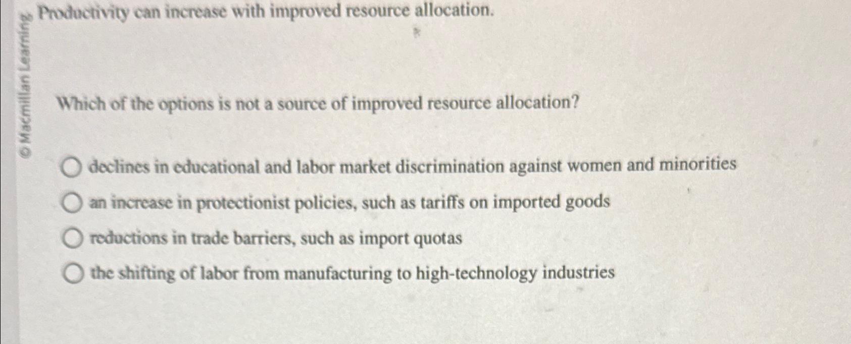 Solved Productivity can increase with improved resource | Chegg.com