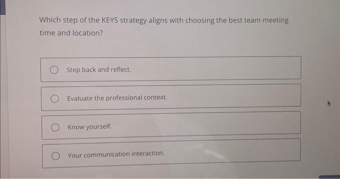 Which step of the KEYS strategy aligns with choosing | Chegg.com