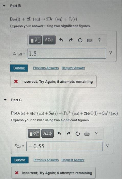 Solved Calculate E∘ cell for each of the following balanced | Chegg.com