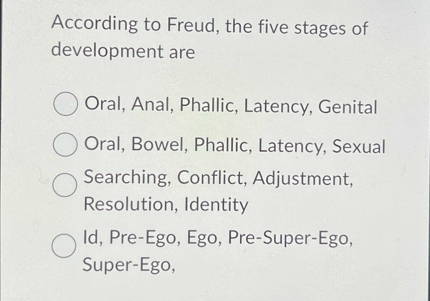 Solved According to Freud, the five stages of development | Chegg.com