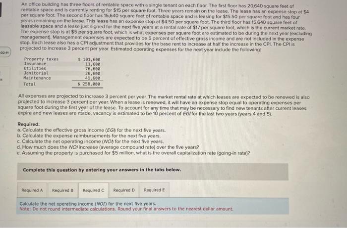 Solved An office building has three floors of rentable space | Chegg.com