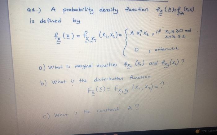 Solved Q1.) A probability density function | Chegg.com